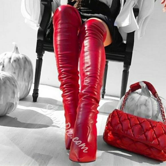 Shoepie | Shoes | Red Leather Thighhigh Stiletto Boots | Poshmark